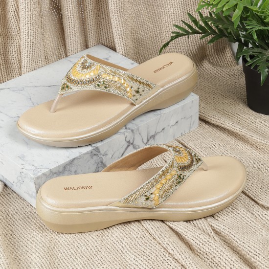 Buy Walkway Women Gold Casual Slippers Online | SKU: 35-1552-15-39 ...